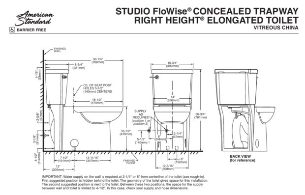 American Standard Studio® Concealed Trapway Two-Piece 1.28 gpf/4.8 Lpf ...